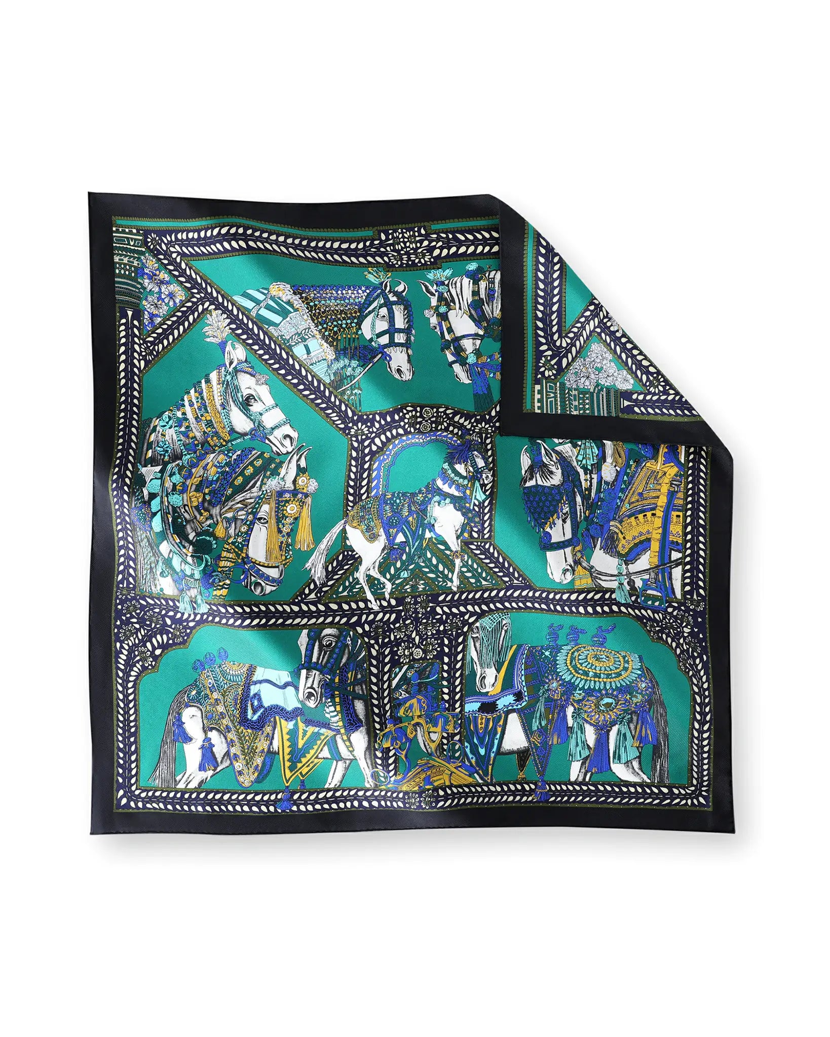 Custom-Woven 100% Mulberry Silk Scarf-Turquoise Horse – SusanSilk...