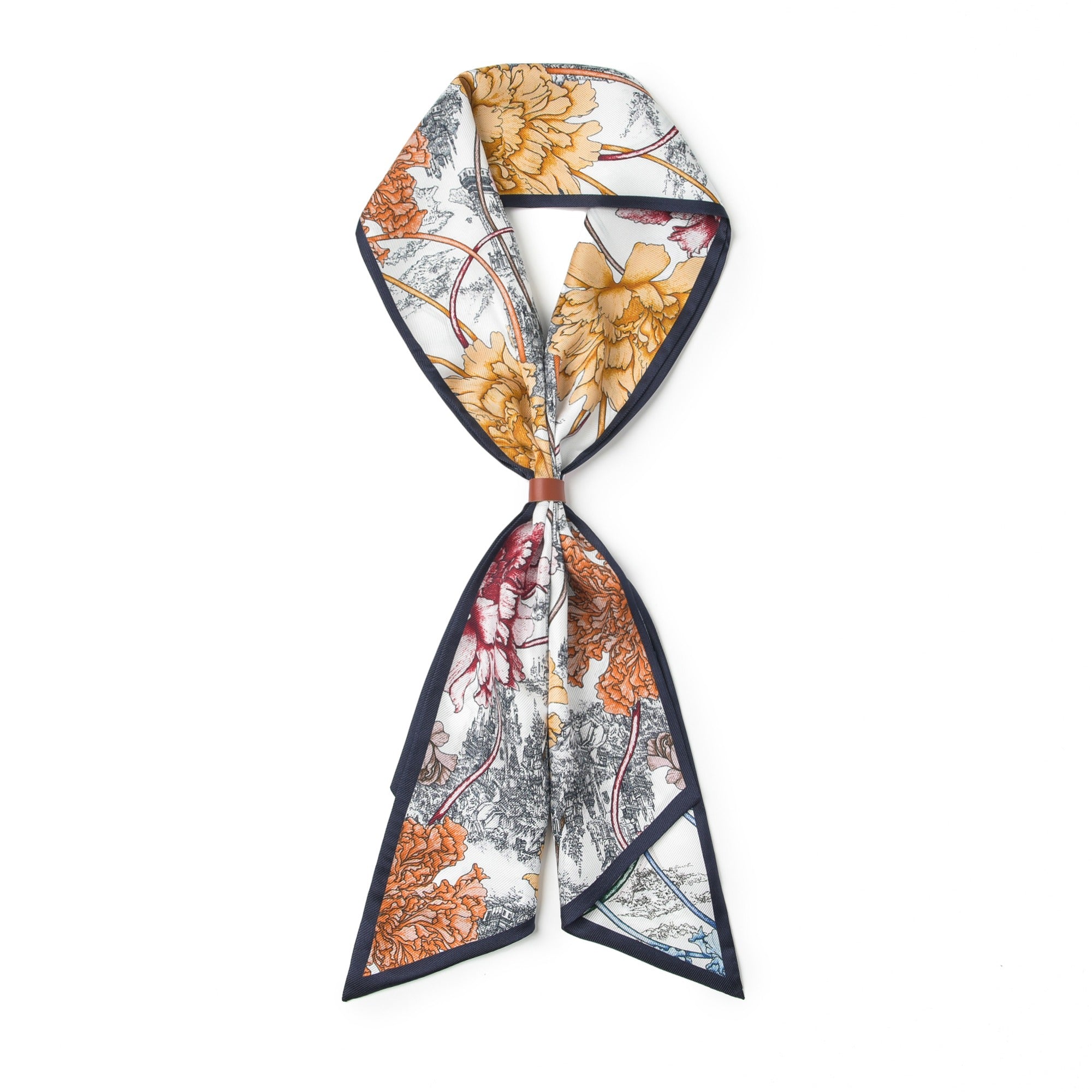 16 Momme Silk Twill Long Silk Scarf-Peony Mirage...