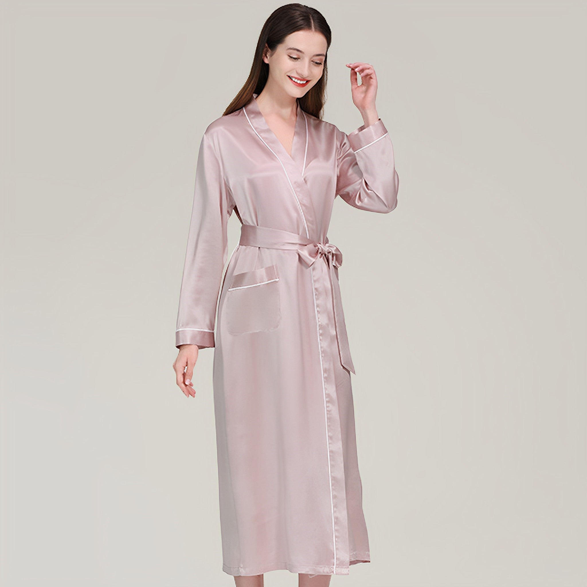 Women's Long Silk Robe - Contrast Piping – SusanSilk