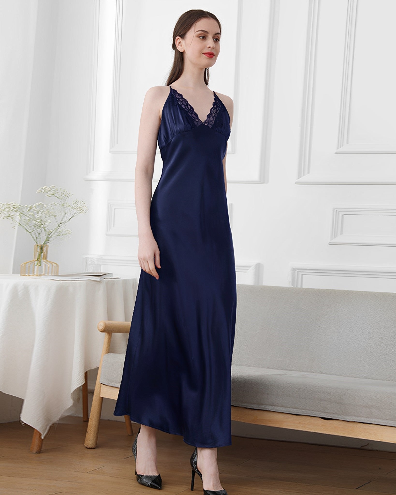 100% Silk Long Nightdress - Lacy & Elegant – SusanSilk