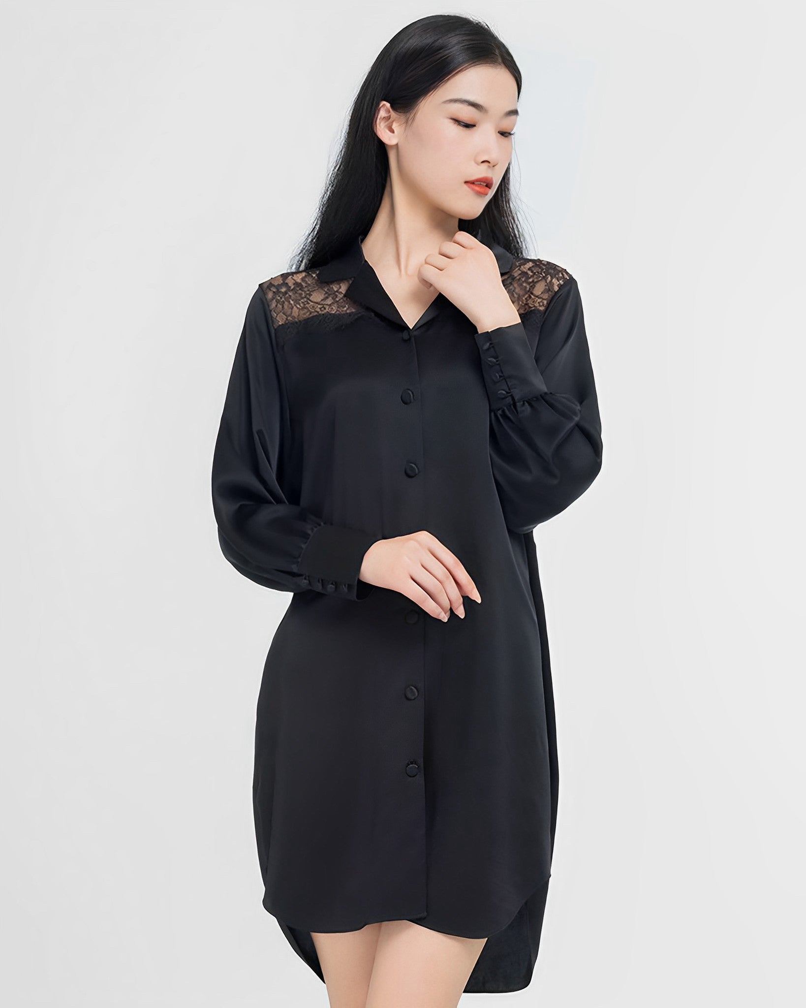 Premium Lace Silk Shirtdress - SusanSilk